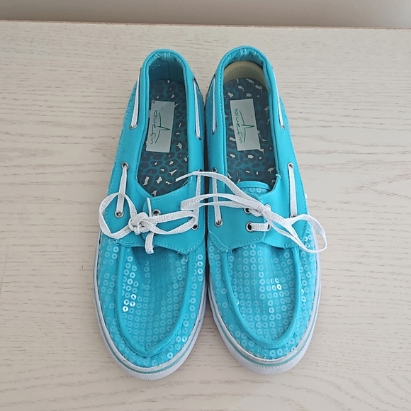 Blue Fin | Shoes | Blue Fin Teal Sequin Moccasin Flats Boat Shoes ...